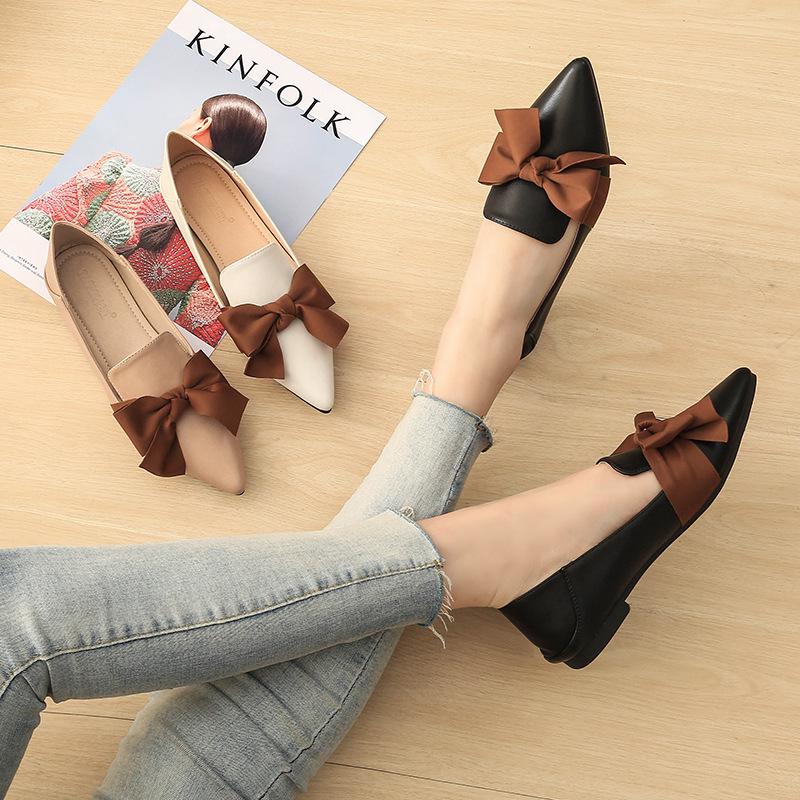 Buy Women's Single Shoes New Pointed Bow Flat Shoes Single Size Women's ...