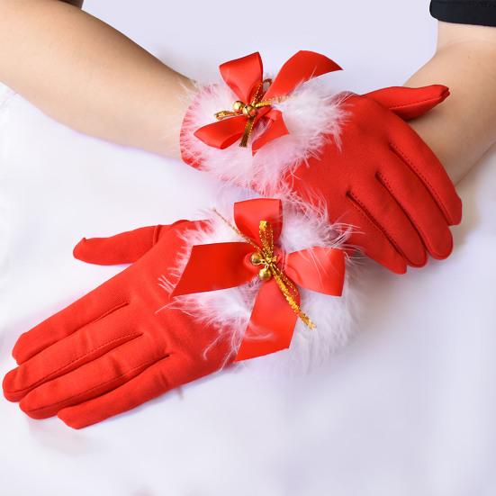 Buy 1 Pair Bowknot Fancy Dress Gloves Women Red Christmas Costume Skin ...