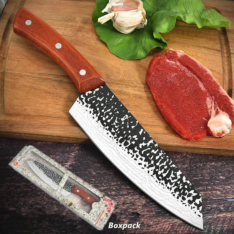 Купить Кованый молотковый кухонный нож Деревянная ручка Мясо Тесак ...