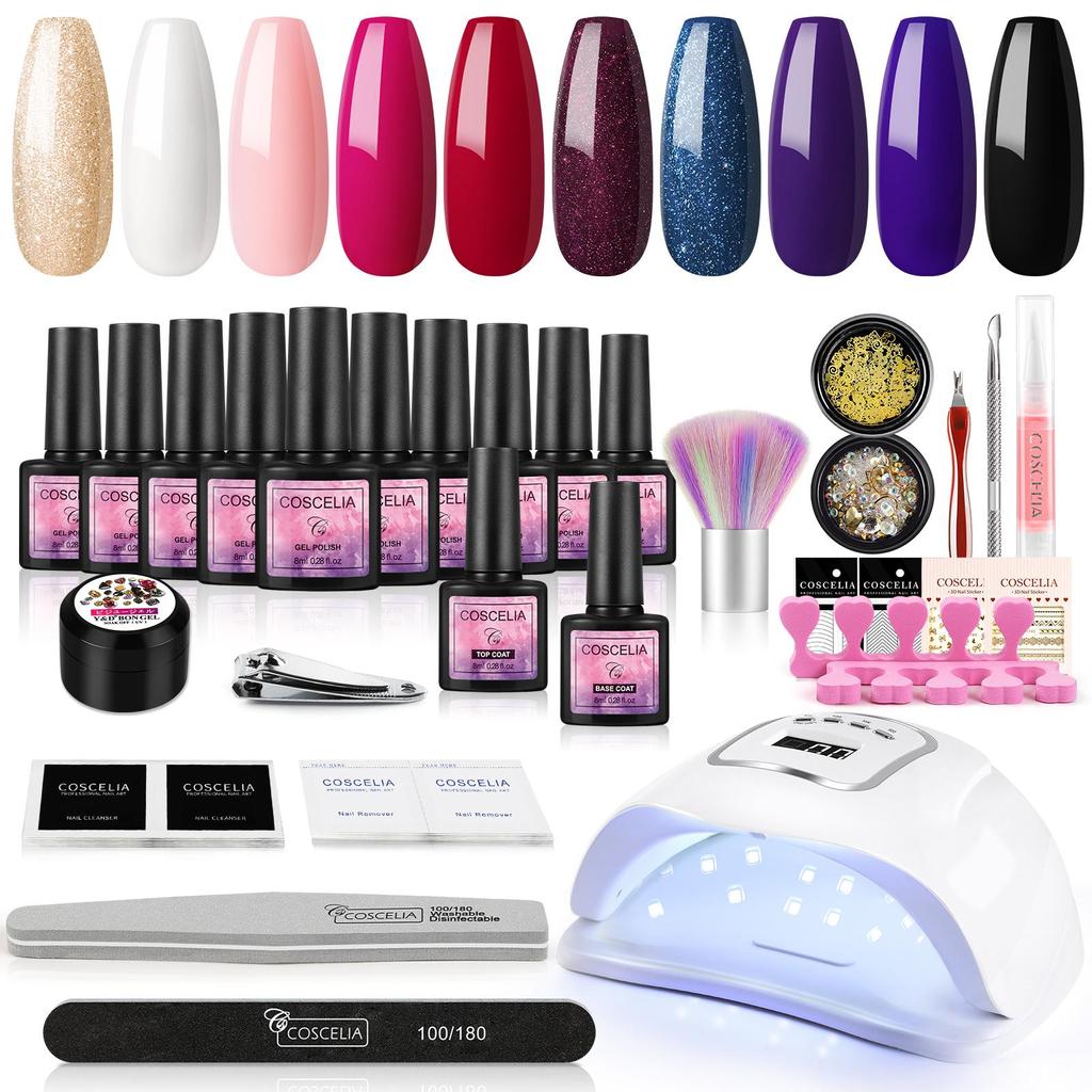COSCELIA 8ml Gel Nail Polish 10 Colors With 110W Nail Dryer Lamp And ...