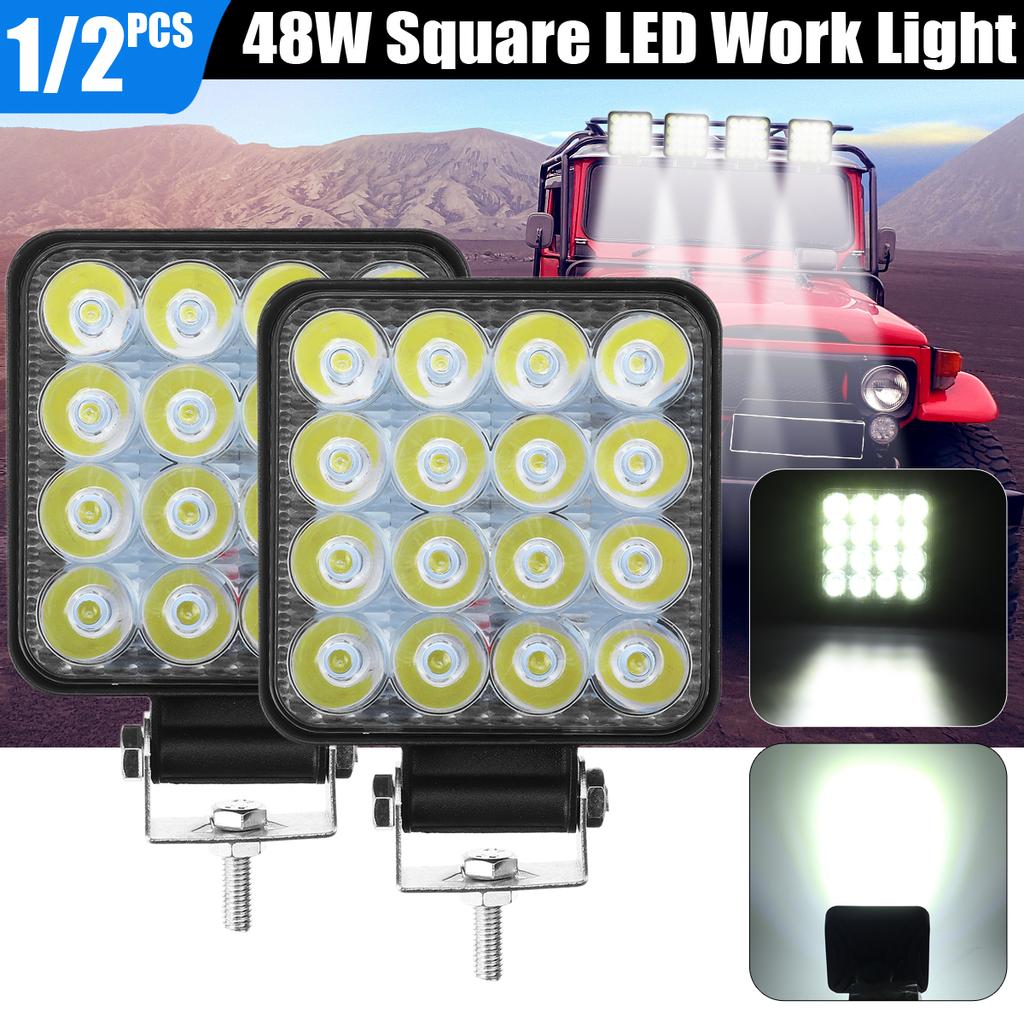 Buy 1/2PCS 48W Square LED Work Light 12V 24V Off Road Flood Spot Lamp ...