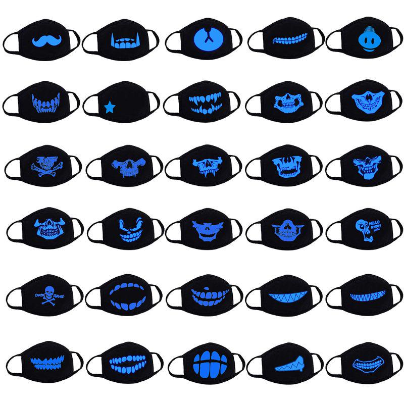 Halloween Unisex Anti-Dust Mouth Mask Luminous White Blue Skull Cosplay ...