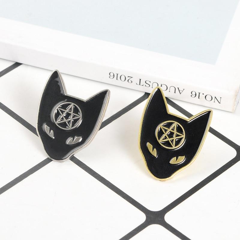 Black Cat and Pentacle amulet Pin Magic Witchcraft Cat Enamel Pin Punk ...