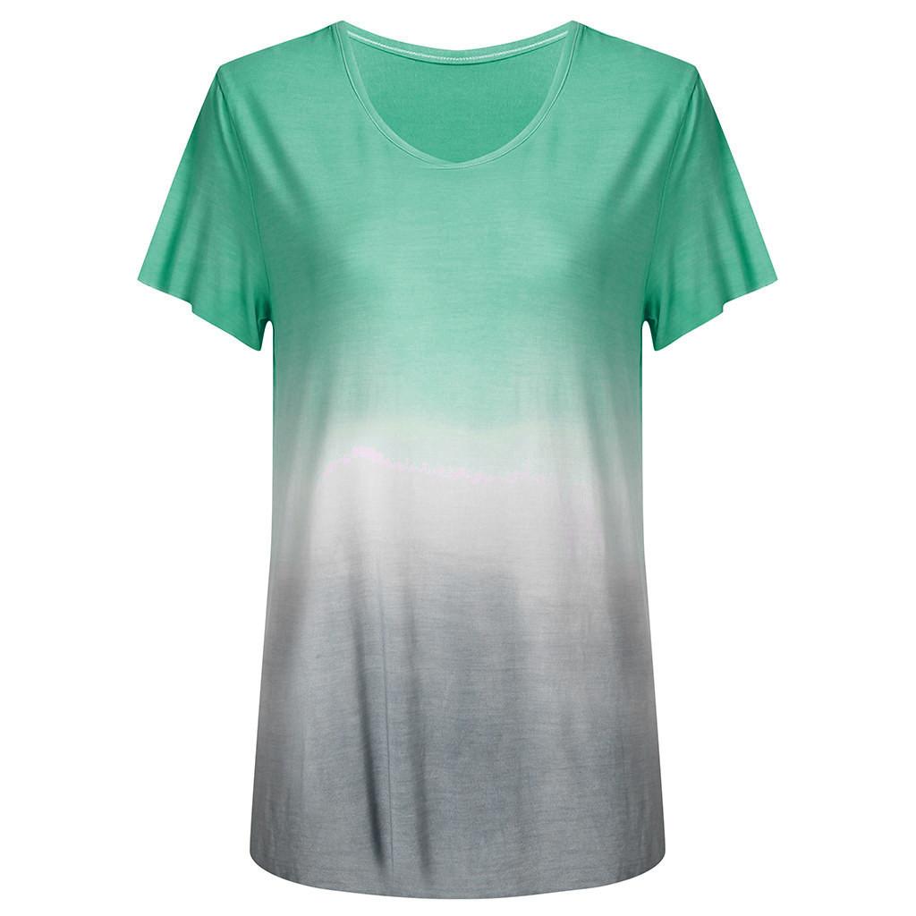 Buy Women's Casual Gradient Color Short Sleeved T-Shirt Tunic Blouse ...