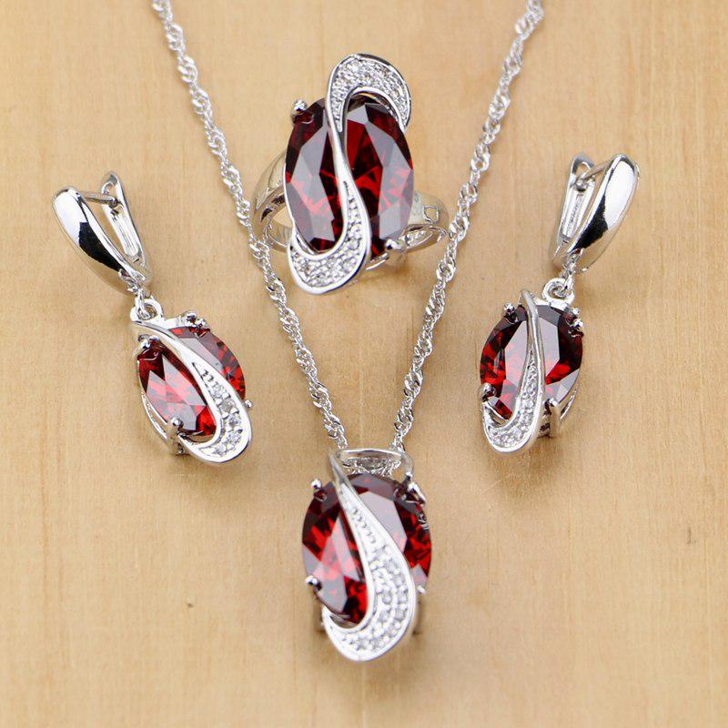 Buy Mystic Oval Red Cubic Zirconia Silver Color Jewelry Sets For Women ...