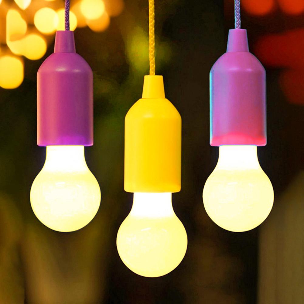 LED Pull Cord Light Bulb Battery Colorful Portable Hanging Warm White ...
