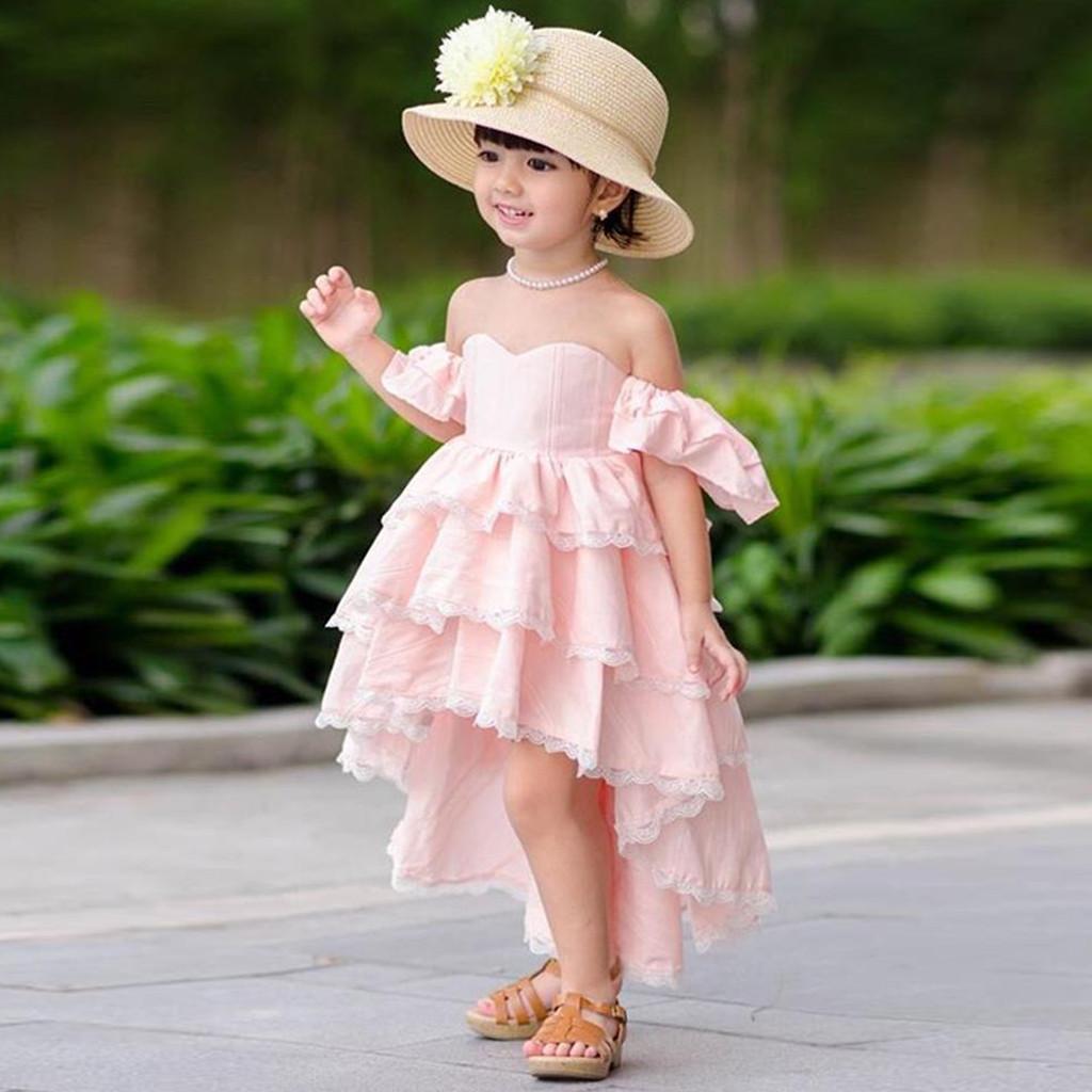 Buy Toddler Kids Baby Girls Lace Off Shoulder Party Wedding Pageant ...