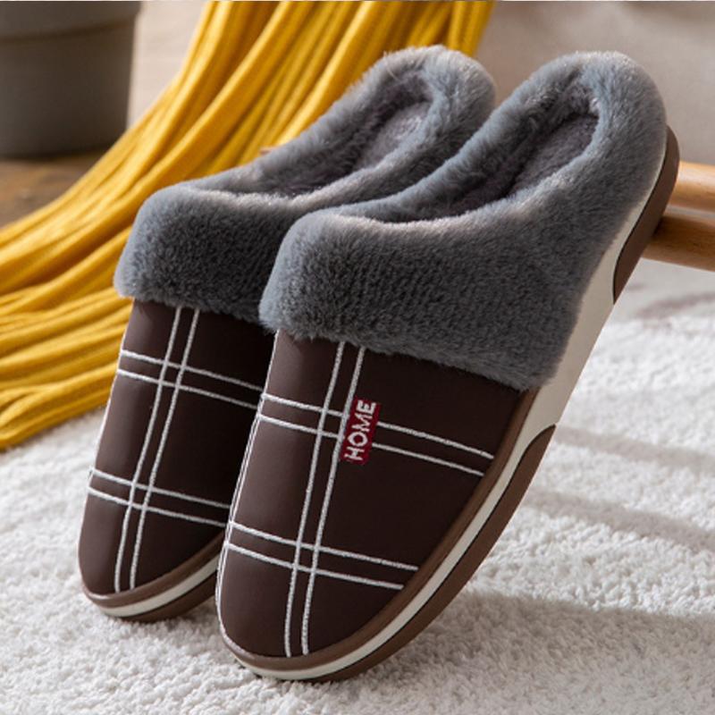 Home Men's Plush Round Slippers Low Head Slippers Plus Size Plus Non ...