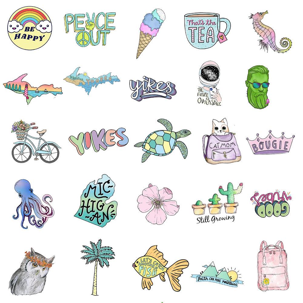 50 Happy Vsco Graffiti Stickers Luggage Refrigerator Mobile Phone Water ...
