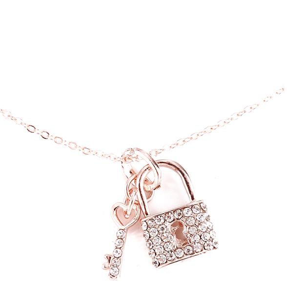 Fashionable Women's Necklace Key Pendant Creative Shiny Key Lock ...