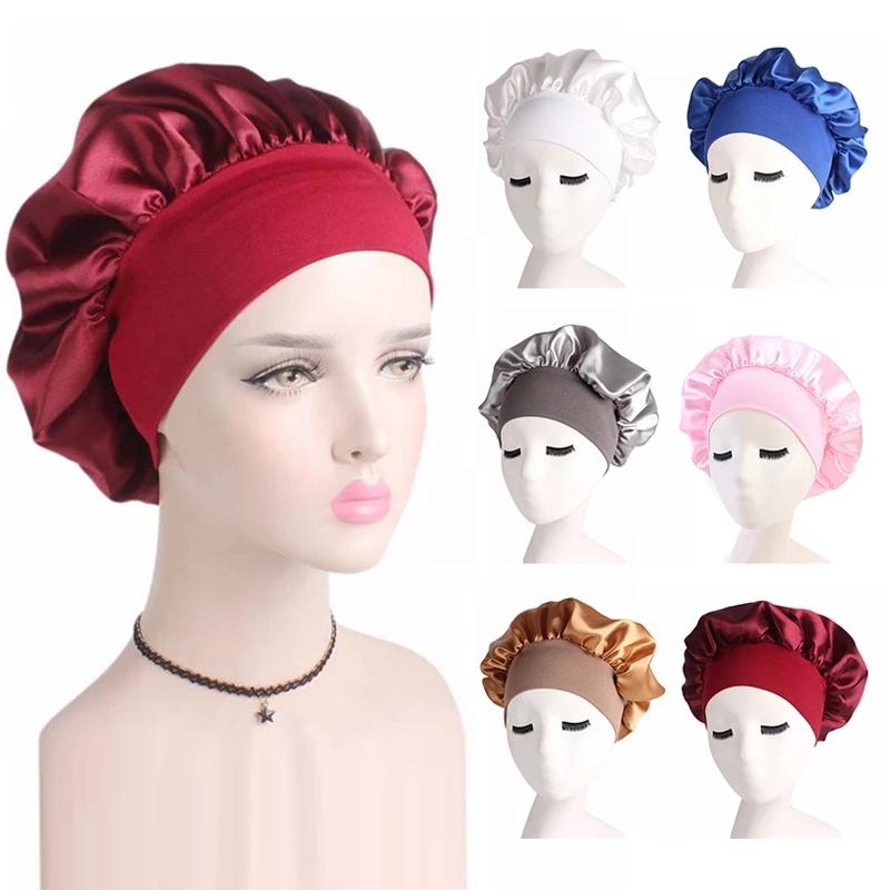 Kaufe Women Satin Solid Sleeping Hat Night Sleep Cap Hair Care Bonnet ...
