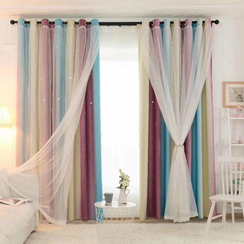 Buy Hollowed Out Stars Blackout Curtain Double-Layer Shading Window ...