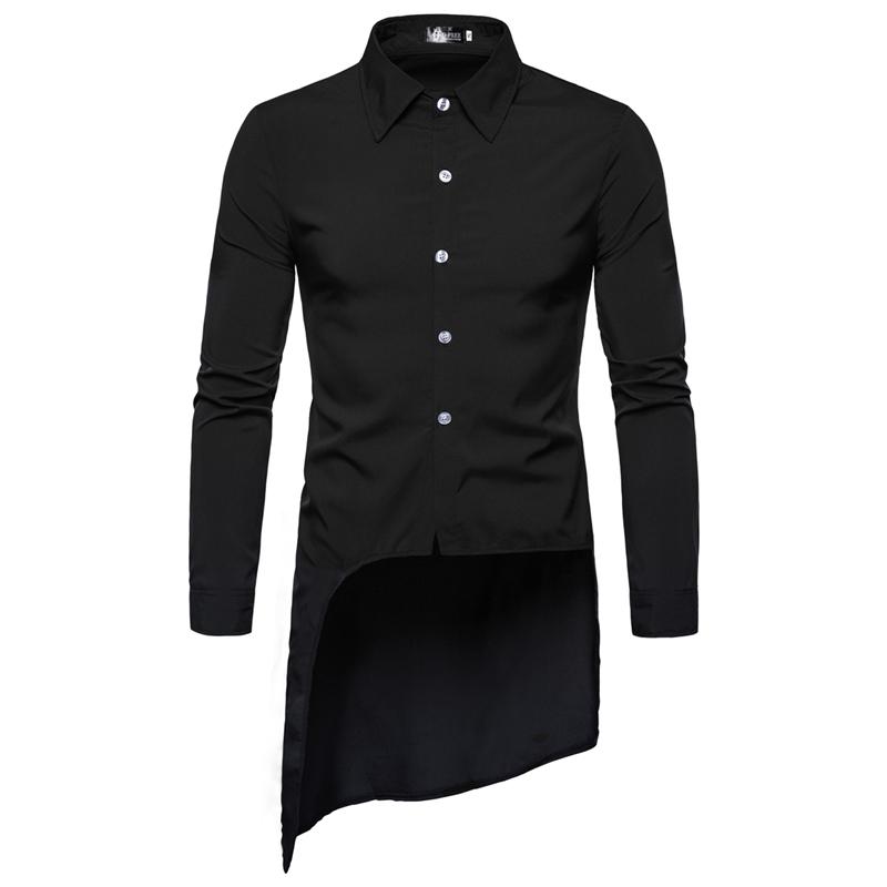 Buy Men's Shirt Casual Swallowtail Irregular Cut Long Sleeve T-Shirt at ...