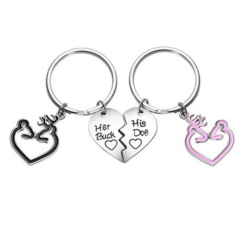 Buy 2pcs His Doe And Her Buck Key Chain Couple Love Gift Deer Heart ...