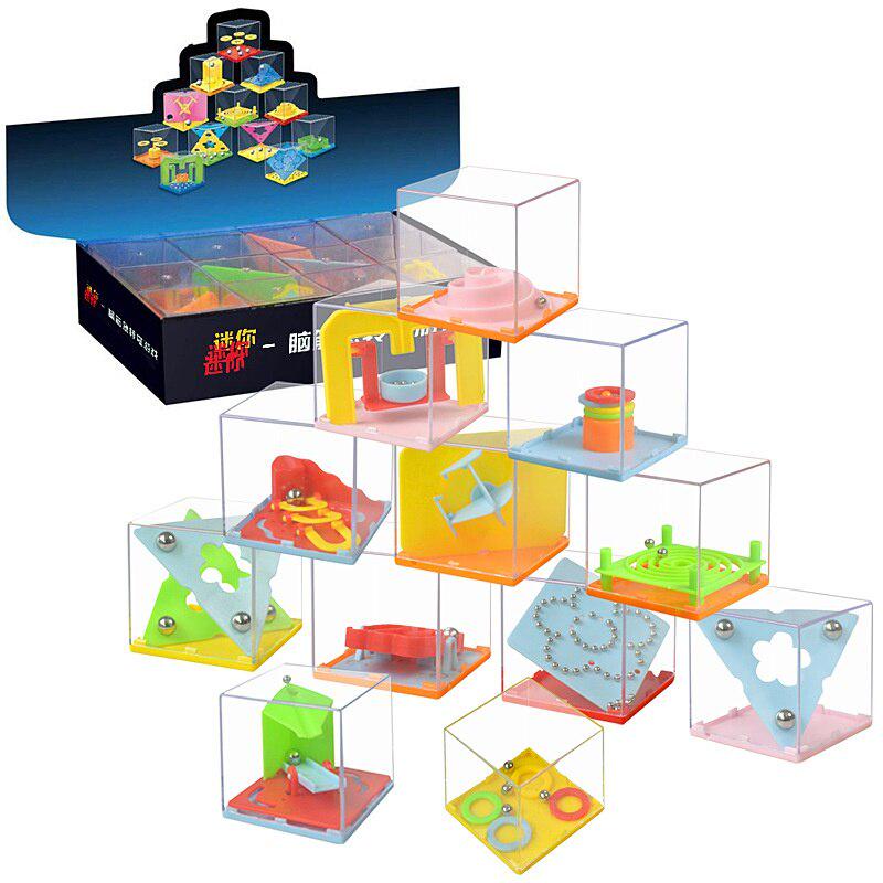 12pcs/set Kids 3D Cube Puzzle Maze Toy Hand Game Case Box Brain Game ...