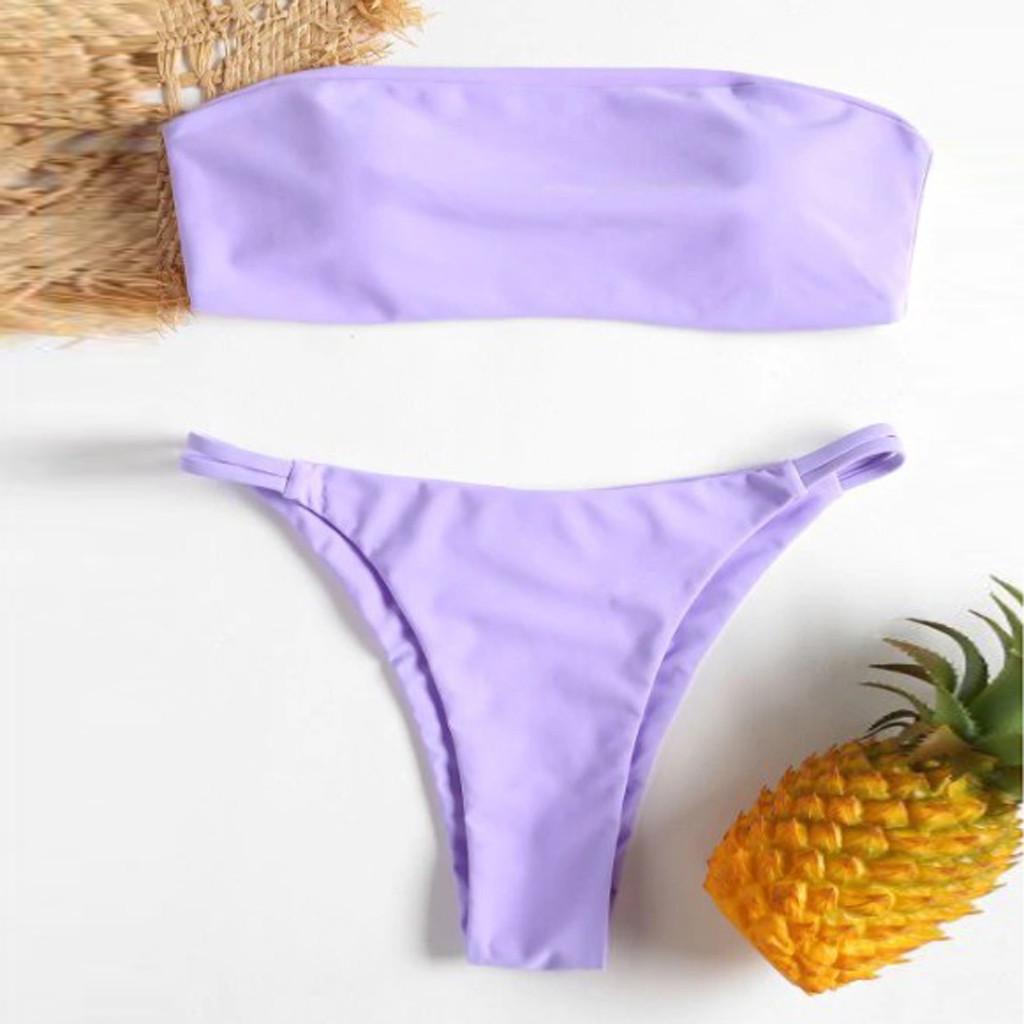 Buy Women Solid Color Tube Tops Bikini Push-Up Pad Swimwear Swimsuit ...