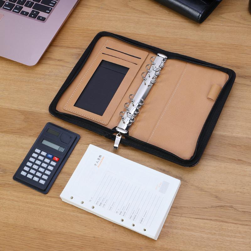 Buy PU Leather Cover A6 Zipper Notebook Loose-Leaf Business Notepad ...