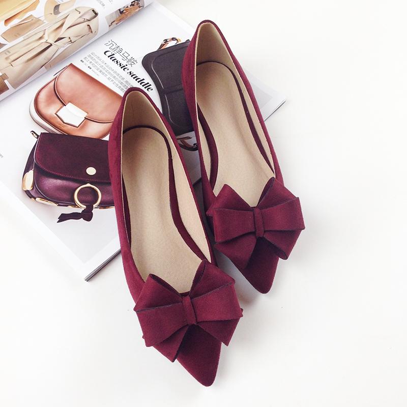 Buy 2022 Autumn New Bow Pointed Toe Ballet Flat Shoes Women Wedding ...
