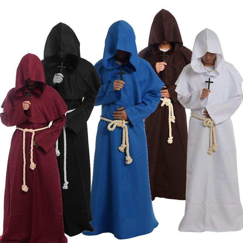 Buy Hooded Death Halloween Monk Robes Priest Cloak Cosplay Costume ...