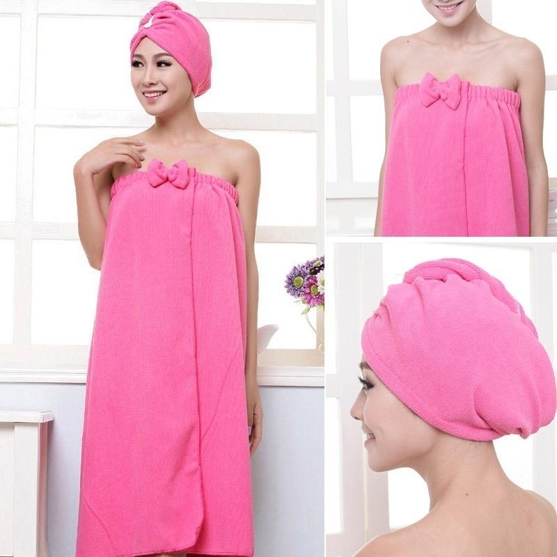 Buy Womens Towel Wrap Hair Turban Set Wearable Spa Shower Bath Wrap ...