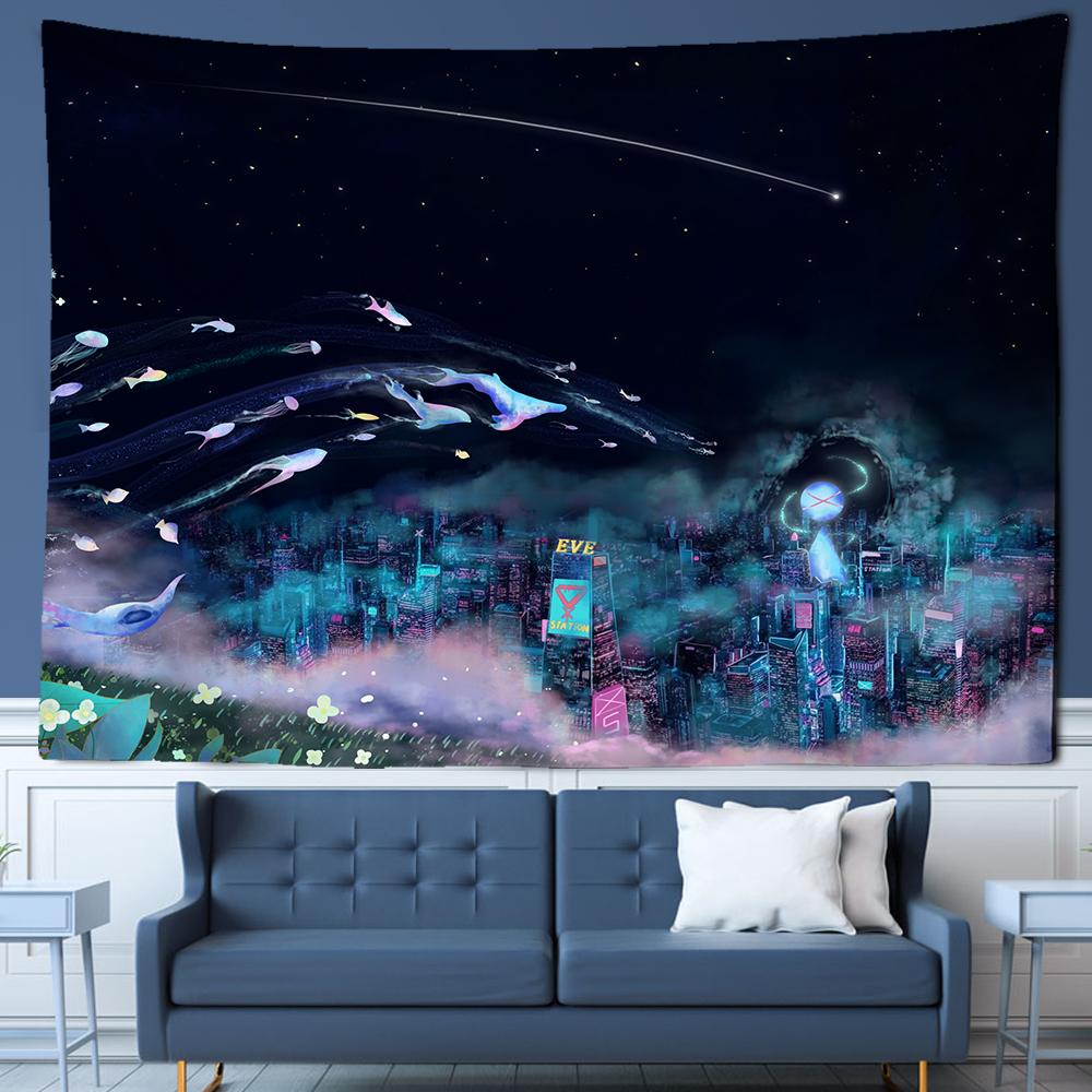 Cheap Cyberpunk Futuristic Steam City Tapestry Art Home Psychedelic ...