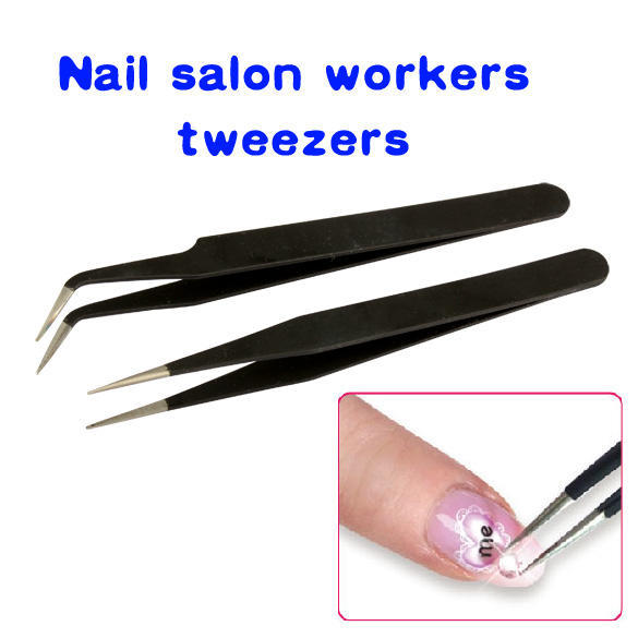 Buy Sets 2 Stainless Steel Tweezers Acrylic Gel Nail Art Rhinestones ...