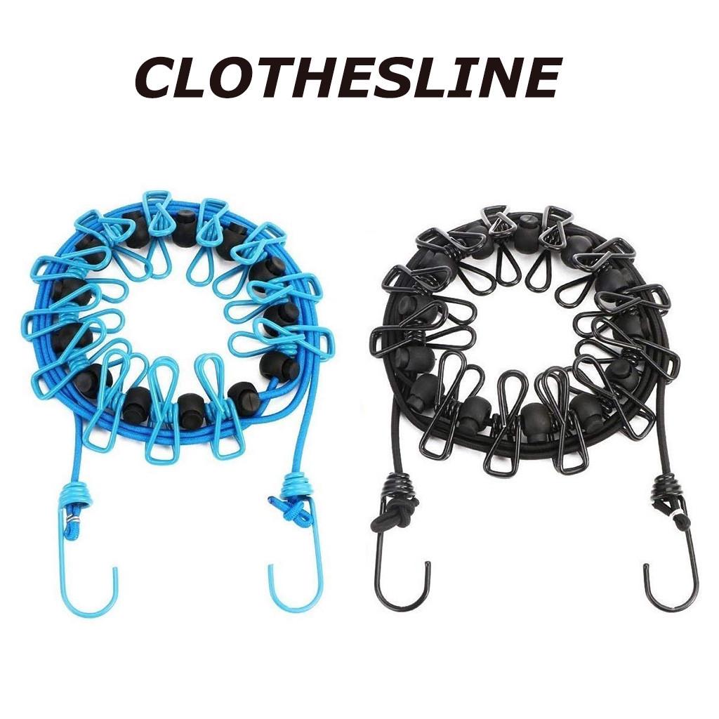 12× Clip Cloth Washing Line Drier Clothes Camp Travel Laundry Rope ...