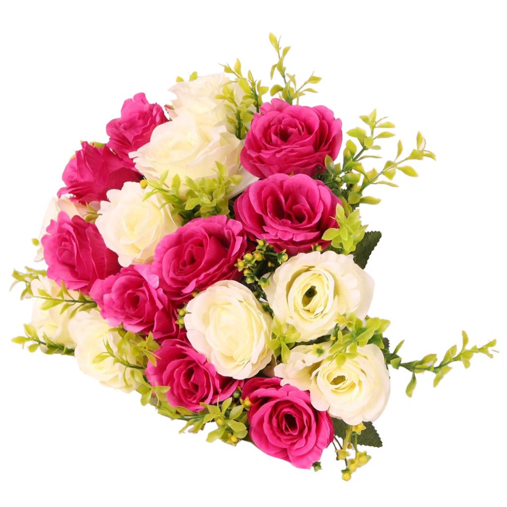 Buy 18 Flowers Two Colors Rose Bouquet Artificial Flora Rosy Red and ...