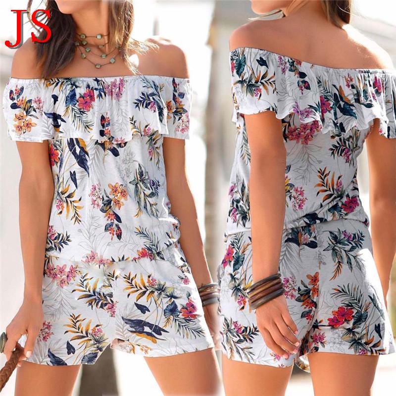 Buy Summer Women Off Shoulder Printed Beach Jumpsuit Ladies Beach ...