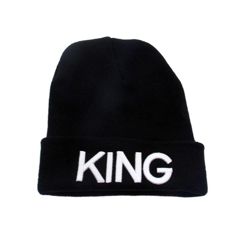 Buy Knitted Skullcap Beanie KING QUEEN Letter Embroidery Plush Cap ...