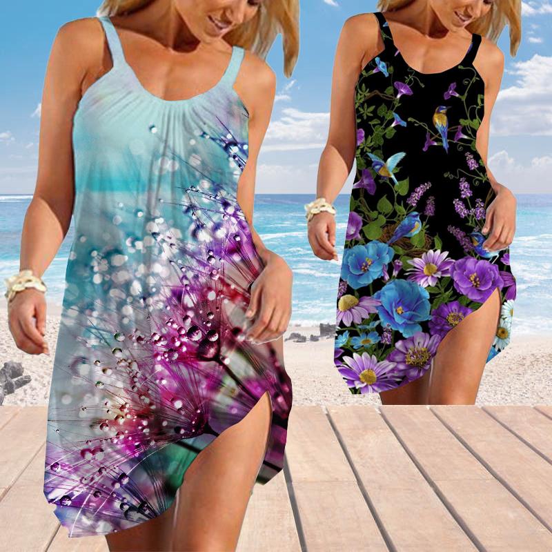 Frauen Sexy trägerloses ärmelloses langes Kleid Casual Sommer Blume Soft Print Plus Größe:XS-6XL ...