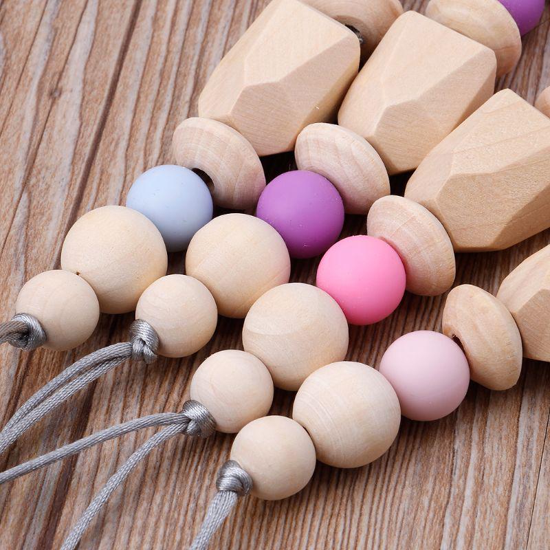 Buy Baby Wooden Animals Teether Rattle Chewable Silicone Beads Play ...