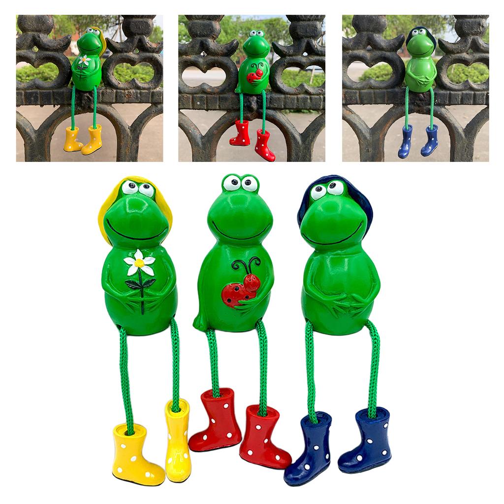 Buy Set of 3 Frog Figurines Sitting Statue Dangling Legs Ornaments Gift ...