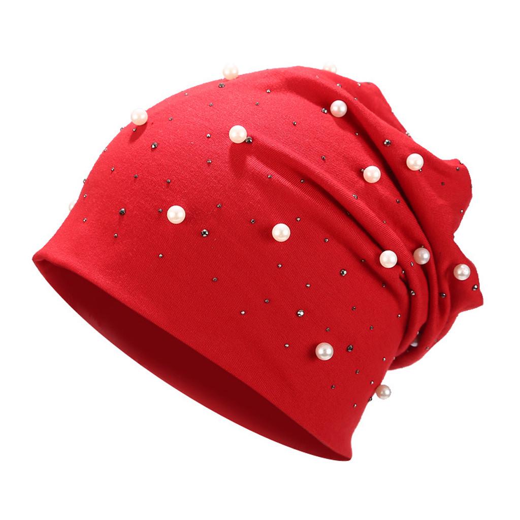 Buy Fashion Women Stretch Headgear Pure Color Pearl Head Scarf Wrap Hat ...
