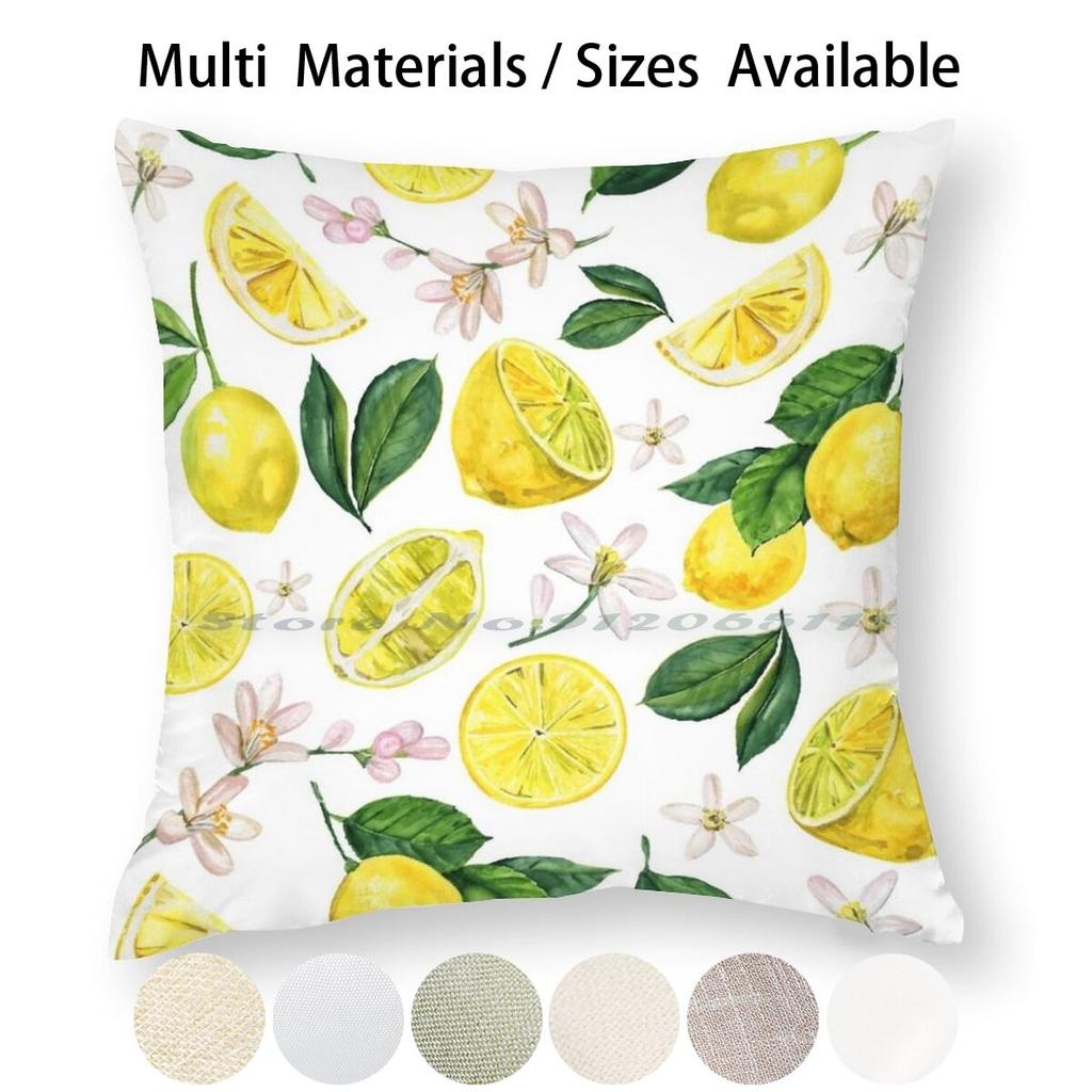 Buy Watercolour Lemon Fruit And Blossoms Pillow Case Throw Pillow Cover ...