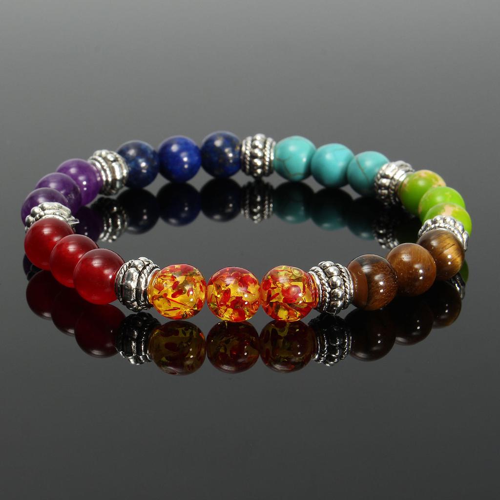 Buy 1/2PCS 7 Stone Gemstone Chakra 8mm Imperial Stone Amethyst Bead ...