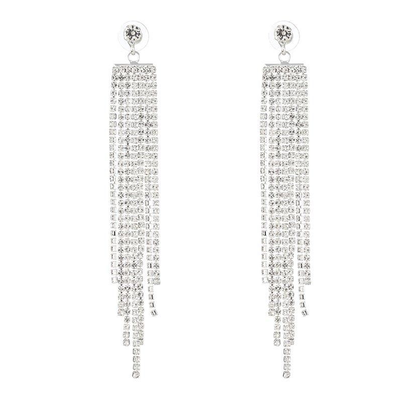 Buy Multi Color Rhinestone Long Tassel Hanging Earrings For Women Big