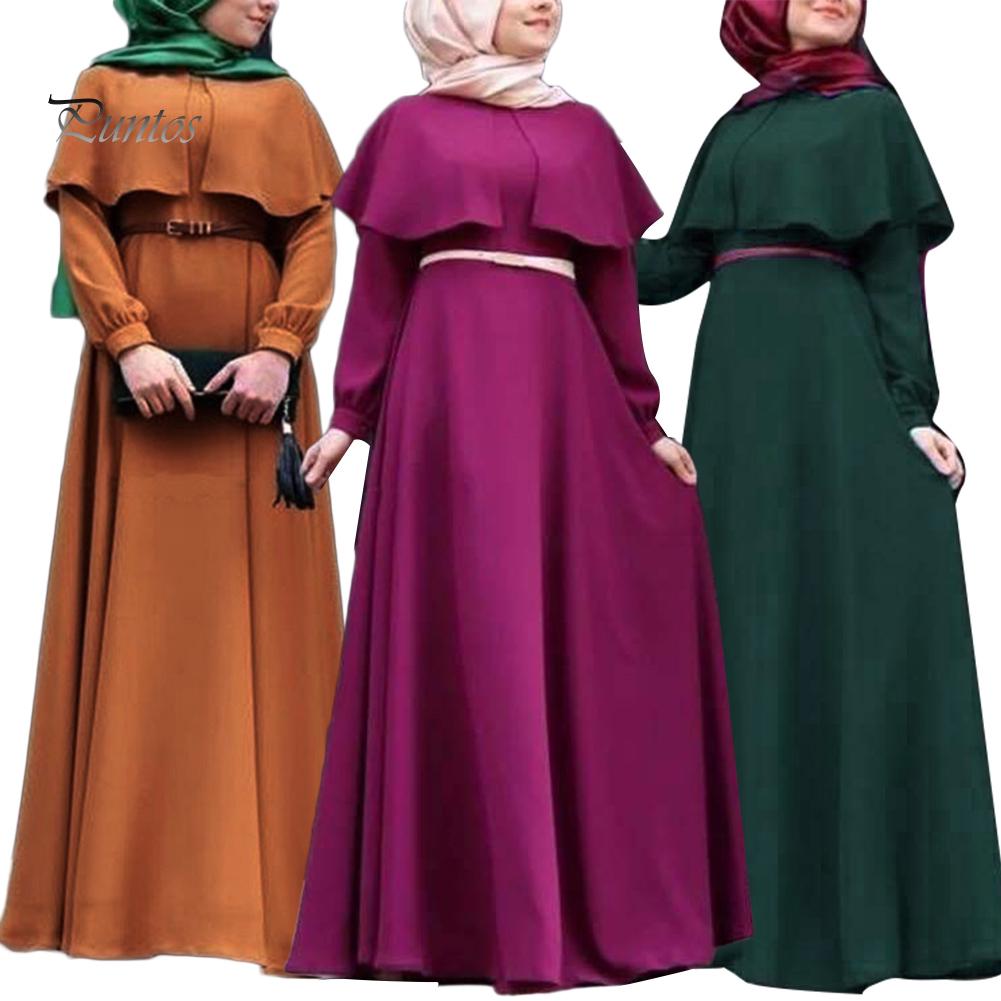 Buy Women Long Sleeve Pure Color Ethnic Islamic Muslim Cape Maxi Dress ...