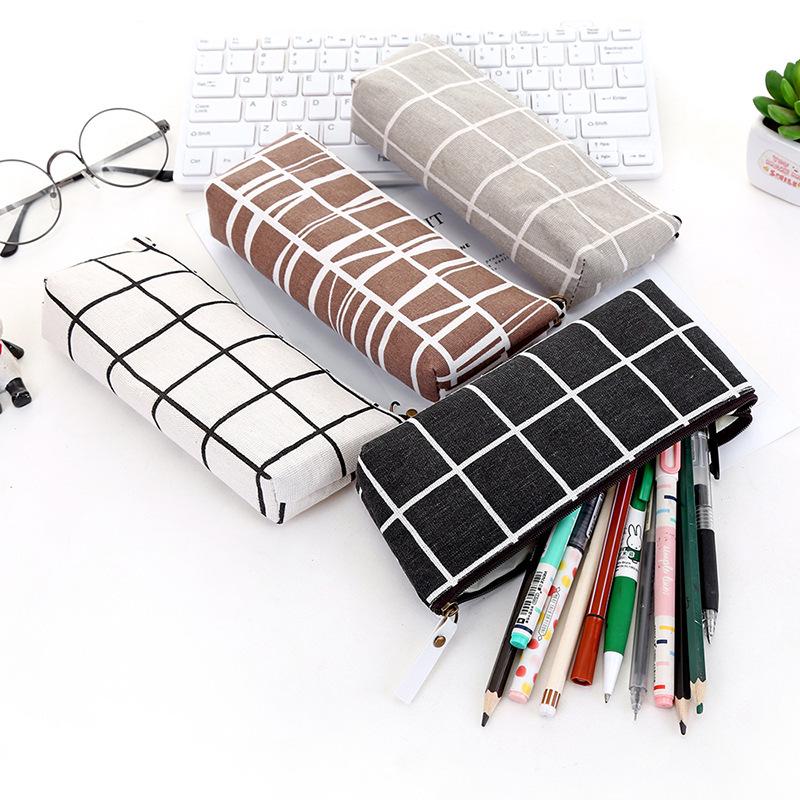 Simple and Creative Small Fresh Striped Canvas Pencil Case Stationery ...