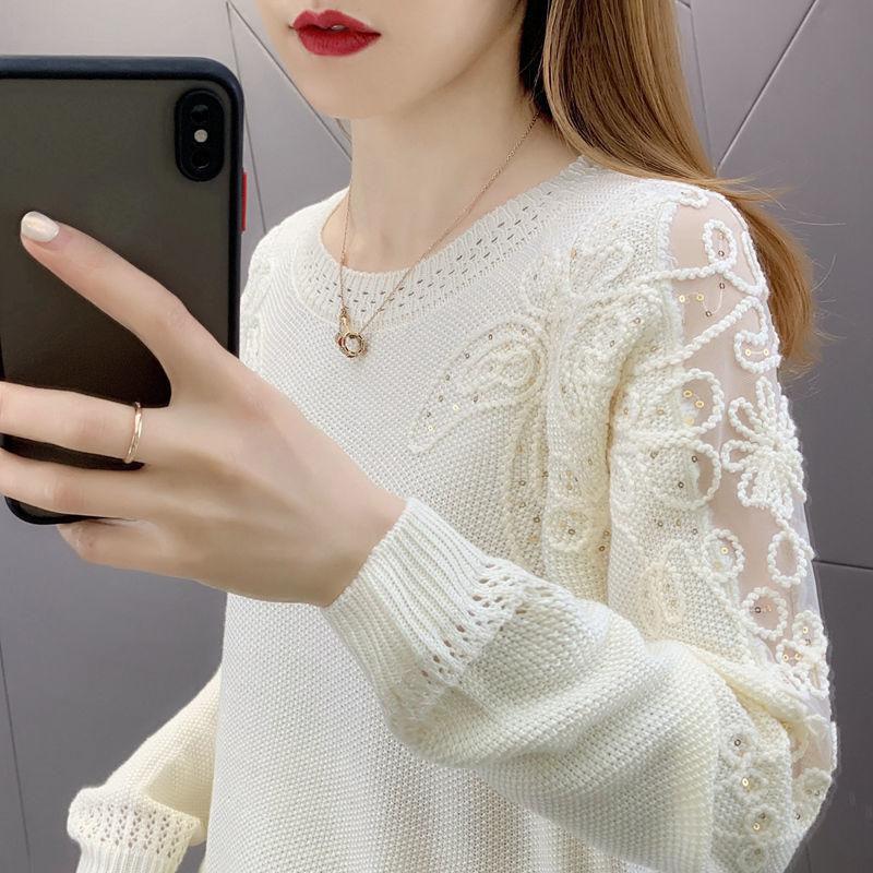 Cheap Sweater Women Fashion Short Embroidered Pullover Lace Knitwear ...