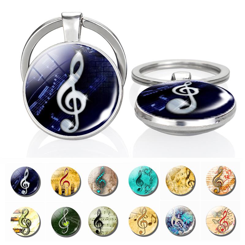 Music Note Keychain Music Clef Double Side Glass Cabochon Pendant ...