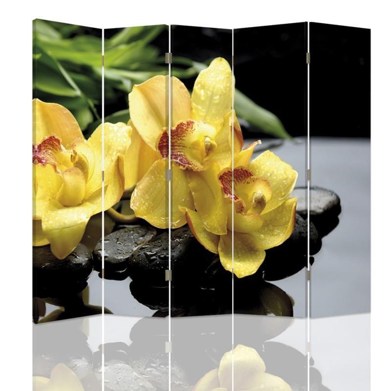 Buy Room Divider Decorative Screen 5 Panels Double-Sided Canvas Flower ...