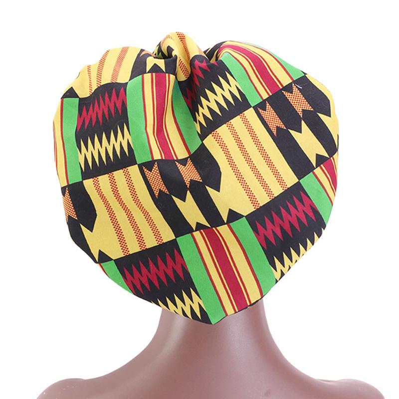 Buy African Pattern Satin Linned Bonnet With Long Ribbon Headwrap ...