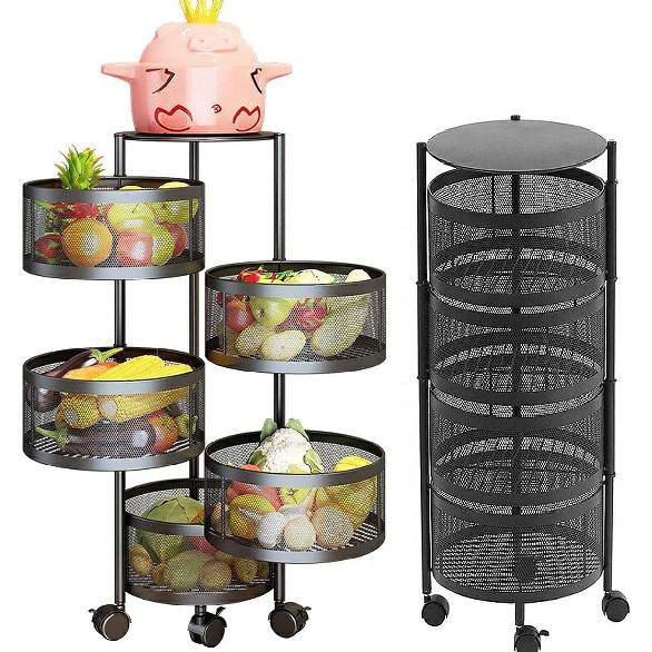 Cheap New Design Round Movable Rotating Kitchen Basket Trolley Rack ...