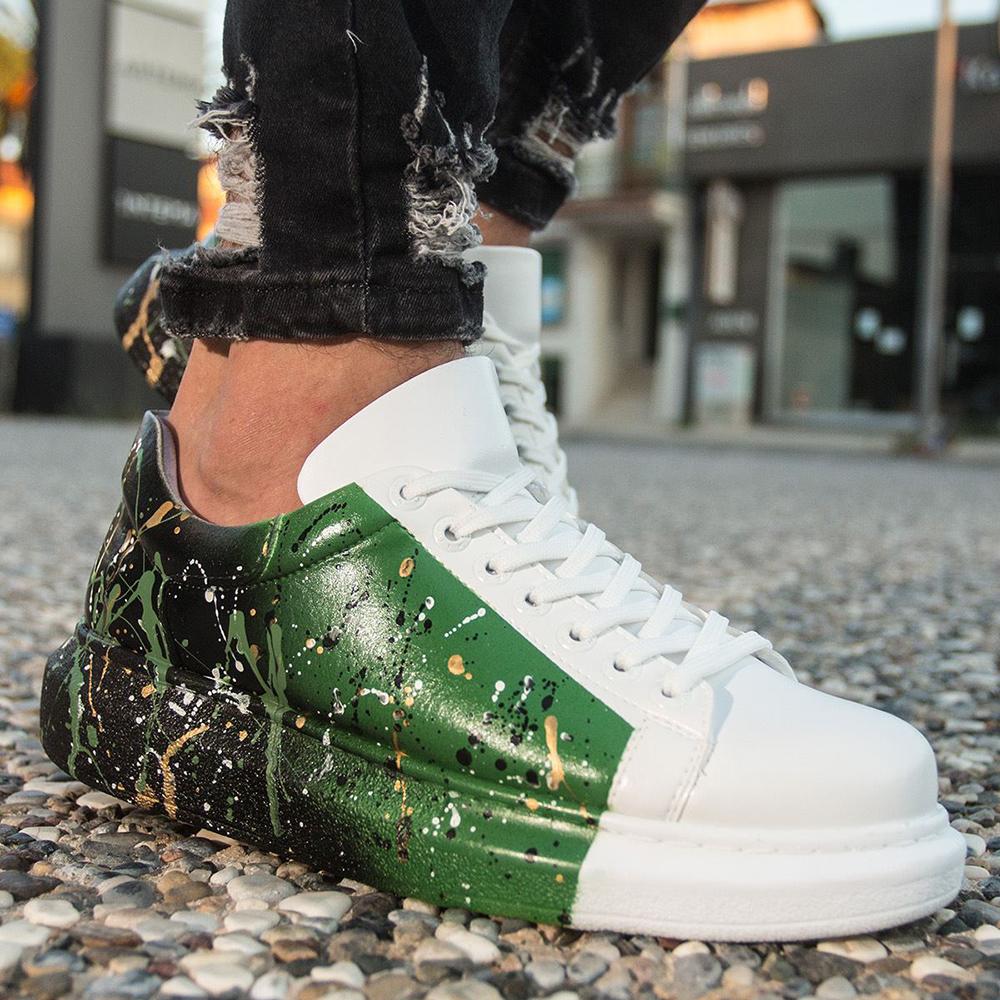 Chekich Men Footwear Sneakers White & Green Mixed Multicolor Leather ...