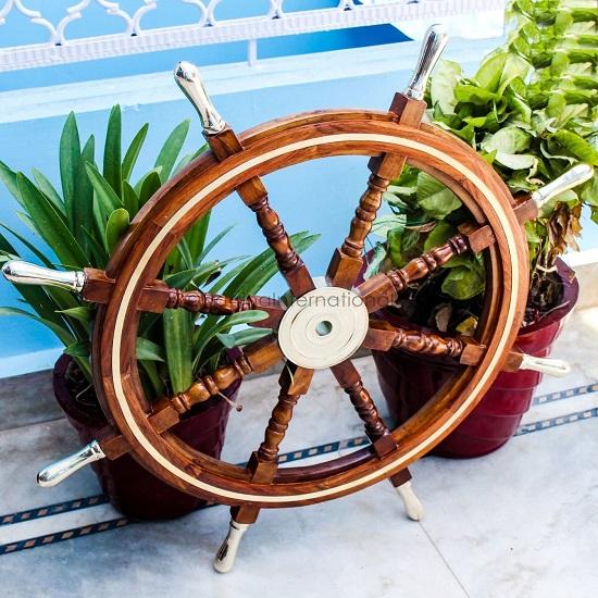Buy Ship Wheel With Brass Ring & Handles - Pirate Decor - at affordable ...