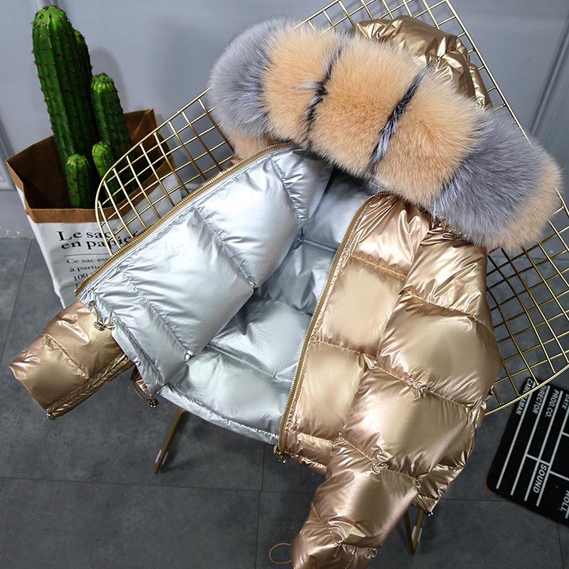 Cheap Women's Fashion Winter Warm Short Silver Shiny Down Jacket Thick ...