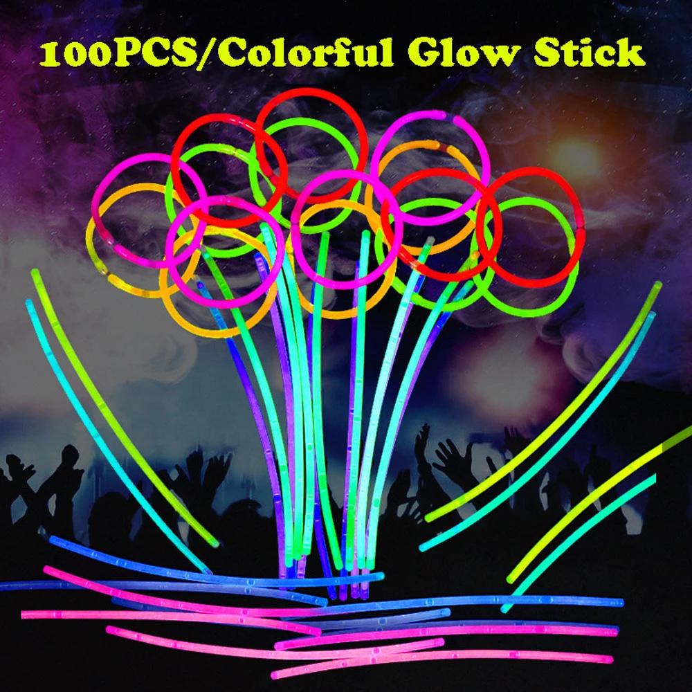 Buy 100Pcs Fluorescence Glow Sticks Halloween Party Toy Supplies Neon ...