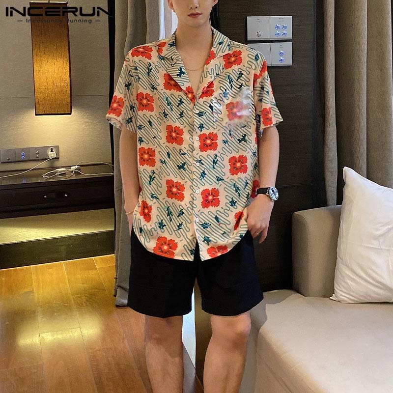 Satın alın INCERUN Floral Printed Lapel Shirts Button-up Casual Tops | Joom