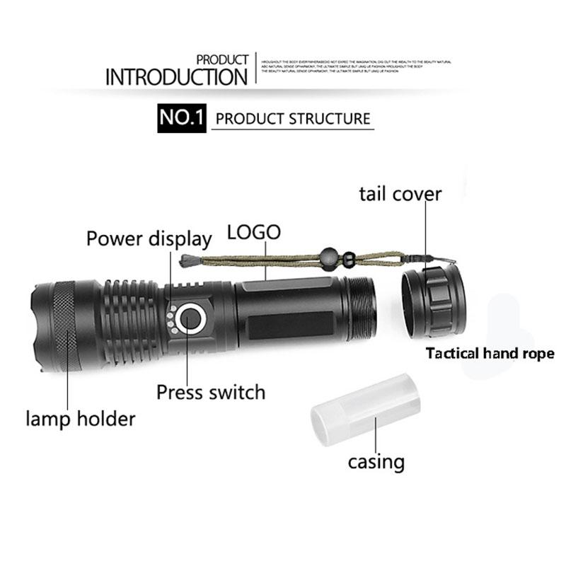 Buy Strong Light Flashlight USB Charging Aluminum Alloy Strong Light ...